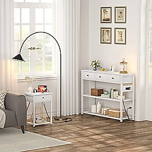 Ecoprsio Nightstand Set of 2 with Charging Station, White End Table Side Table with USB Ports, Wood Night Stand, White Bedside Table with Drawer and Shelf for Bedroom, Living Room, Sofa Couch, White