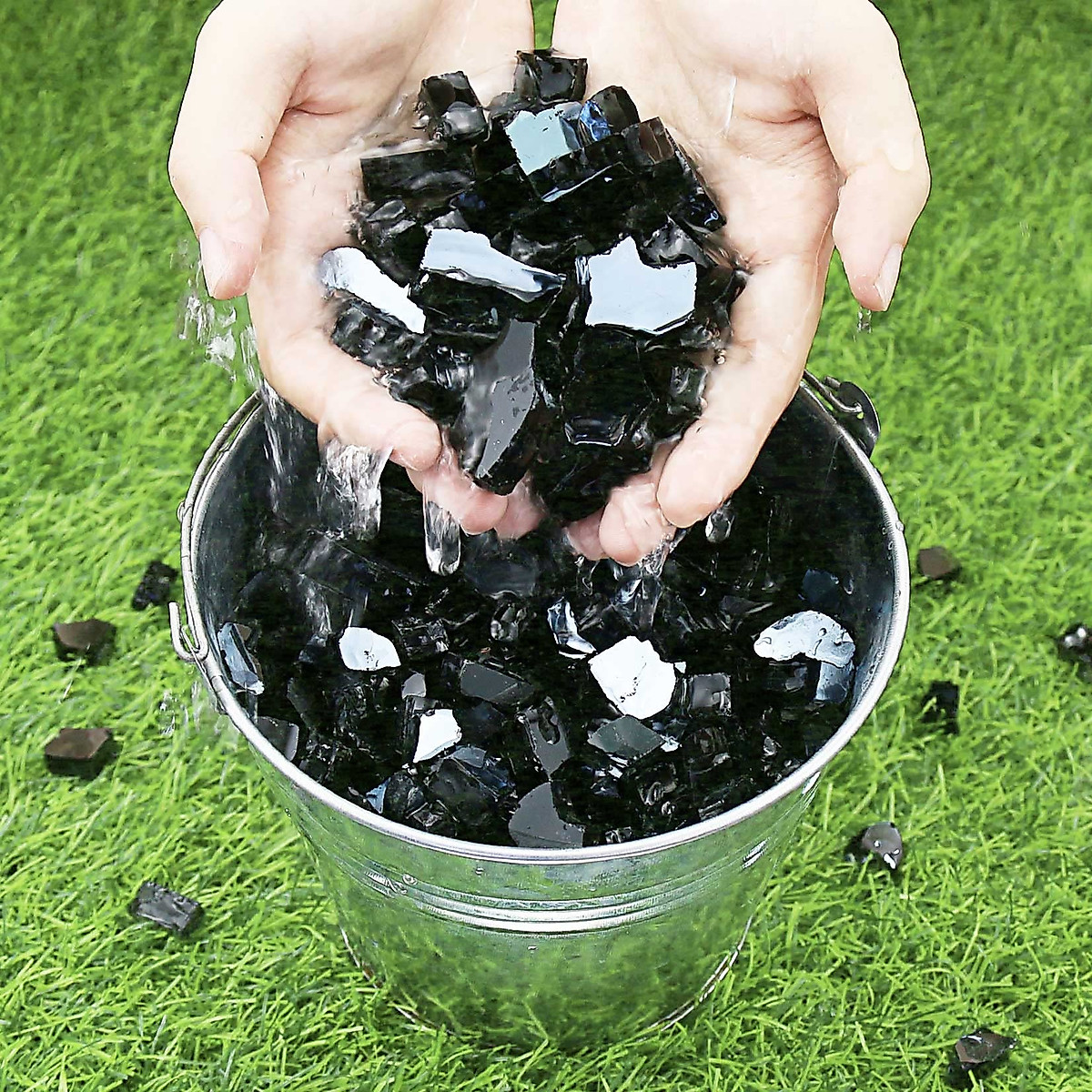 Grisun Fire Glass with Drop-in Fire Pit Kit 24 x 8 Inch, H-Shape Burner with Tray, Come with Upgraded Spark Ignition Kit for Gas Fire Pit, Fire Table