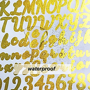 16 Sheets Holographic Laser Letter Stickers,Self Adhesive Cursive Alphabet Stickers, DIY Vinyl Letter Decal Script Pantry Labels for Office,Mailbox,Kitchen,Signs,Window,Door,Home,Grad Cap (Gold,1