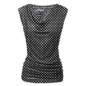 Zeagoo Womens Ruched Cowl Neck Tank Top Shirt Stretch Blouse with Side Shirring, Black Polka Dot, Large, Sleeveless