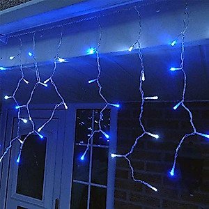 Blissun 360 LED Iciclelights, 29.5FT 8 Modes Curtain Fairy Lights with 60 Drops, Christmas Outdoor String Lights for Wedding Halloween Thanksgiving Party Home Garden Indoor Decorations, Blue