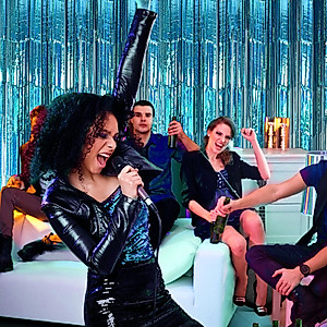 2 Pack Blue Party Backdrop Curtains Metallic Blue Tinsel Foil Fringe Curtains Ocean Themed Decor Party Photo Backdrop Party Streamers for Birthday Graduation New Year Eve Wedding Decor