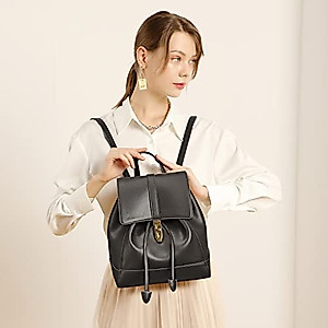 Kattee Genuine Leather Backpack Purse for Women Fashion Rucksack Ladies School Shoulder Bag Medium Size Adjustable Straps