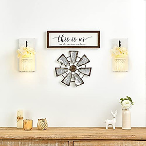 Mkono Mason Jar Sconces Farmhouse Wall Decor Boho Wall Sconces with Macrame Woven Art Decor and Fairy Lights Rustic Flower Mason jar Wall Decor for Kitchen Living Room Dining Room Hallway, Set of 2