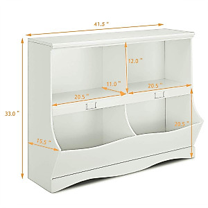 HOMGX Toy Storage Organizer, Open Kids Storage Cubby with 2 Shelves & 4 Bins, Multifunctional Toy Storage Cabinet for Nursery, Playroom(White)