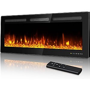 Manastin 50" Electric Fireplace Insert Ultra-Thin Recessed Wall Mounted Fireplace Insert 750/1500W Adjustable Flame Linear Fireplace Heater with 12h Timer/Remote Control/Touch Screen/Crystal Stone