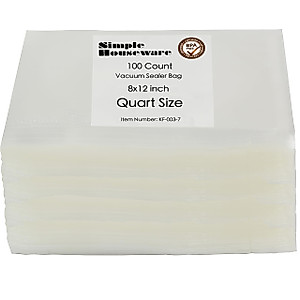 100 Count - Precut Food Vacuum Sealer Bags Storage,Quart Size 8" x 12"