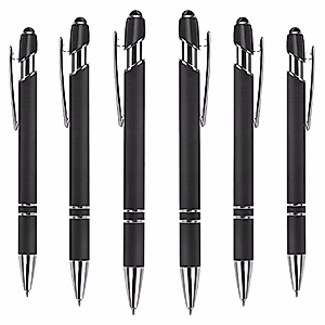 Cobee® Ballpoint Pen with Stylus Tip, 6 Pieces Retractable Ballpoint Pens, 1.0 mm Black Ink Soft Touch Responsive Click Metal Pens, 2 in 1 Stylus for Touch Screens, School Office Gift Supplies(Black)