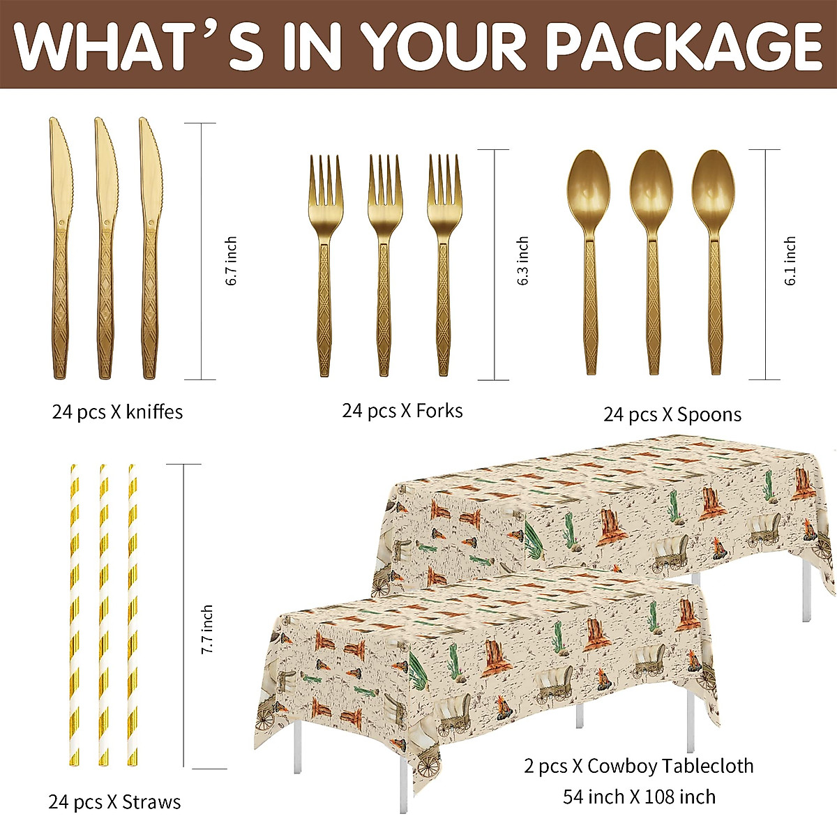 HIPVVILD Western Cowboy Party Decorations Tableware For Birthday & Baby Shower - Wild West Party Supplies, Plate, Cup, Napkin, Tablecloth, Cutlery, Straw, Rodeo Party Decorations Dinnerware | Serve 24