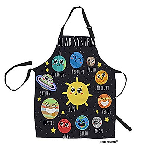 HGOD DESIGNS Space Kitchen Apron,Cute Solar System Sun Moon Pluto And Planets On Space Bib Aprons For Home Cooking Gardening Adjustable Neck for Women men,Adult Size