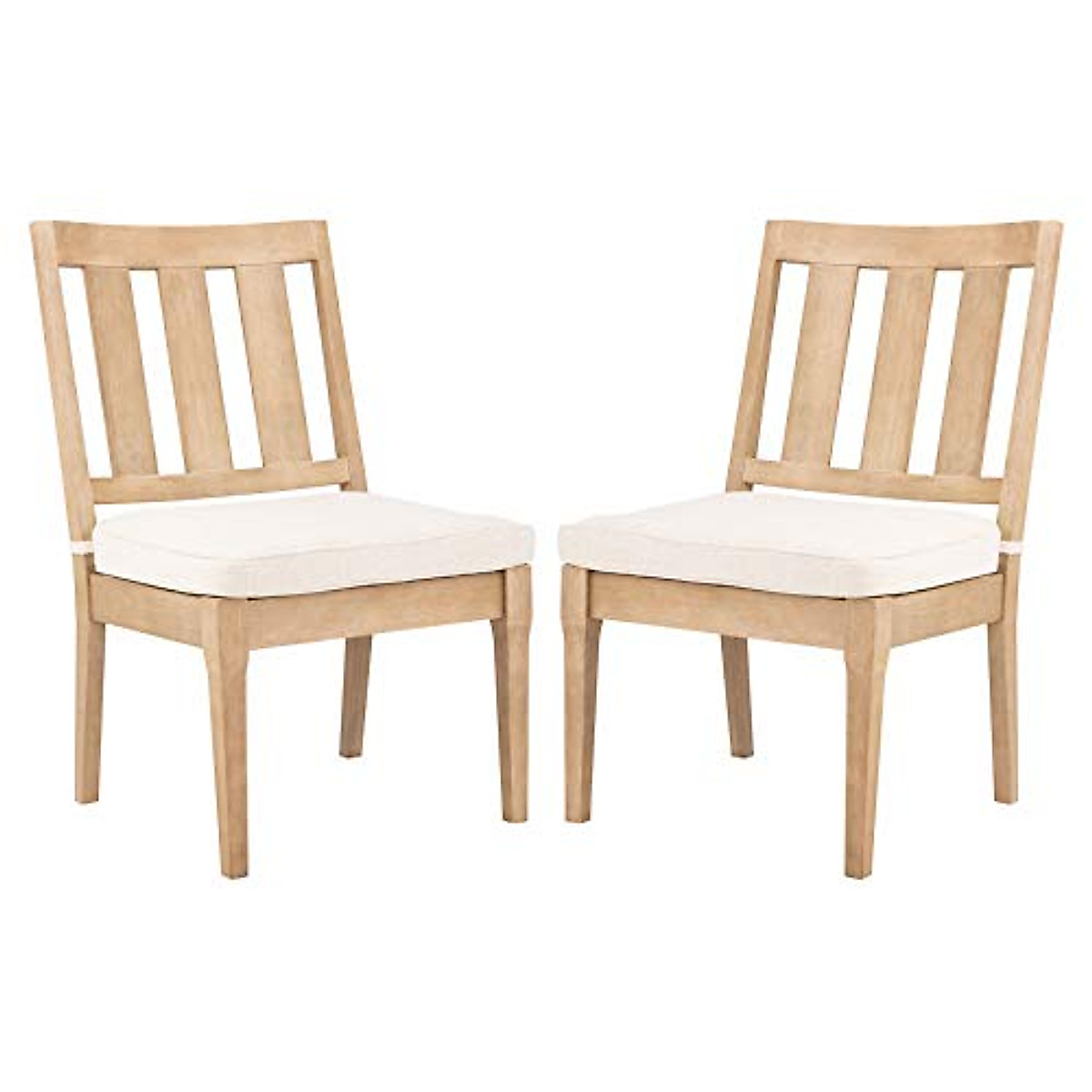 Safavieh CPT1018A-SET2 Couture Dominica Natural and White Wooden Outdoor (Set of 2) Patio Dining Chair