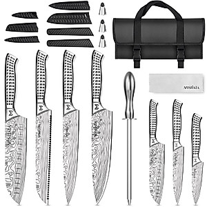 MOSFiATA Kitchen Knife Set, 12 Pcs Japanese Stainless Steel Knife Sets for Kitchen with Oxford cloth storage bag with Knife Sharpening Rod, Dishwasher Safe, For Outdoor