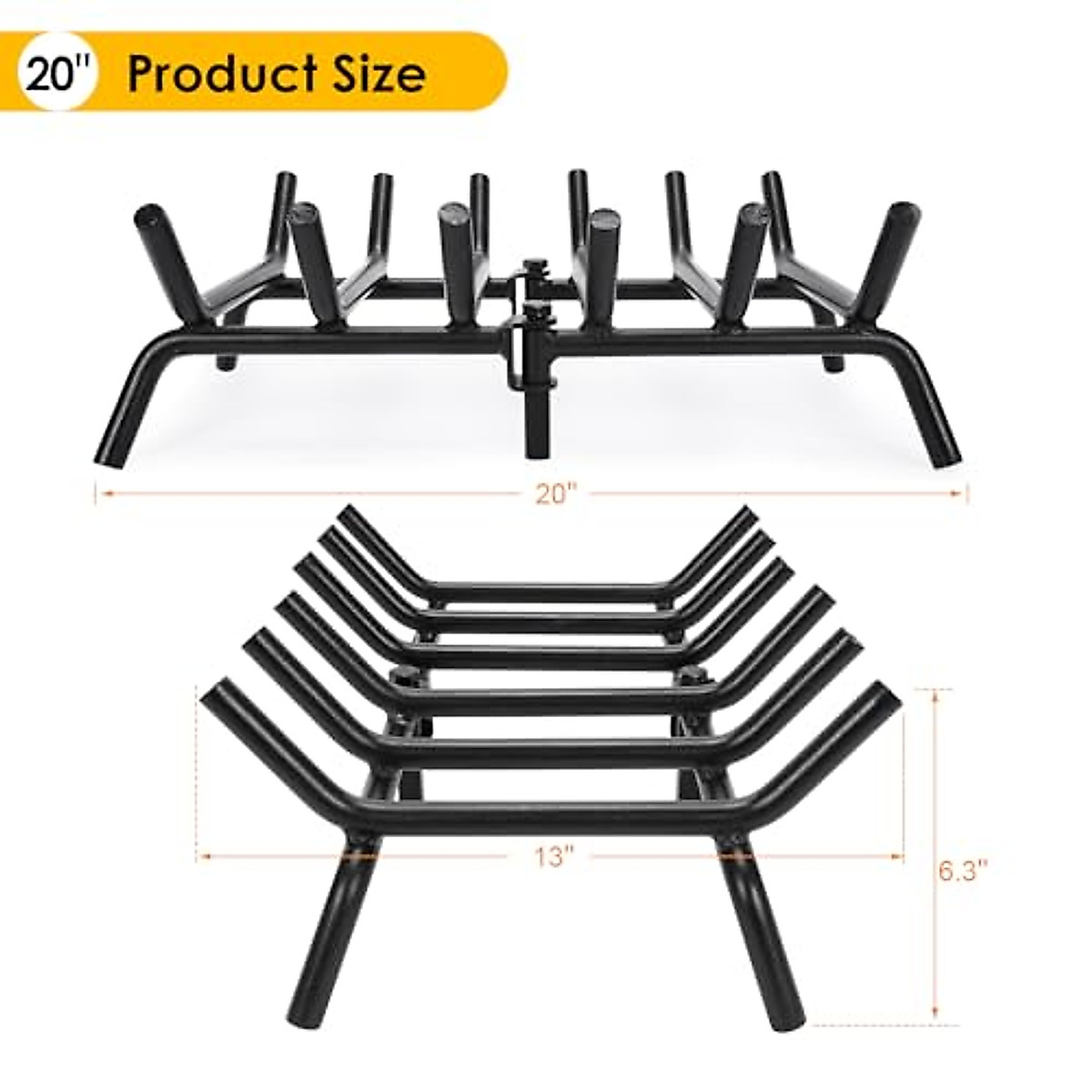 STBoo Fireplace Grate 20inch - Wood Stove Fire Grates Heavy Duty | Fireplace Log Holder | Firewood Log Burning Wrought Cast Iron Rack | Fire Pit Tray for Indoor Chimney Hearth & Outdoor Kindling Tool