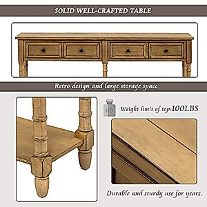 P PURLOVE Retro Console Table Sofa Table for Entryway with Drawers and Shelf Living Room Table (Old Pine)