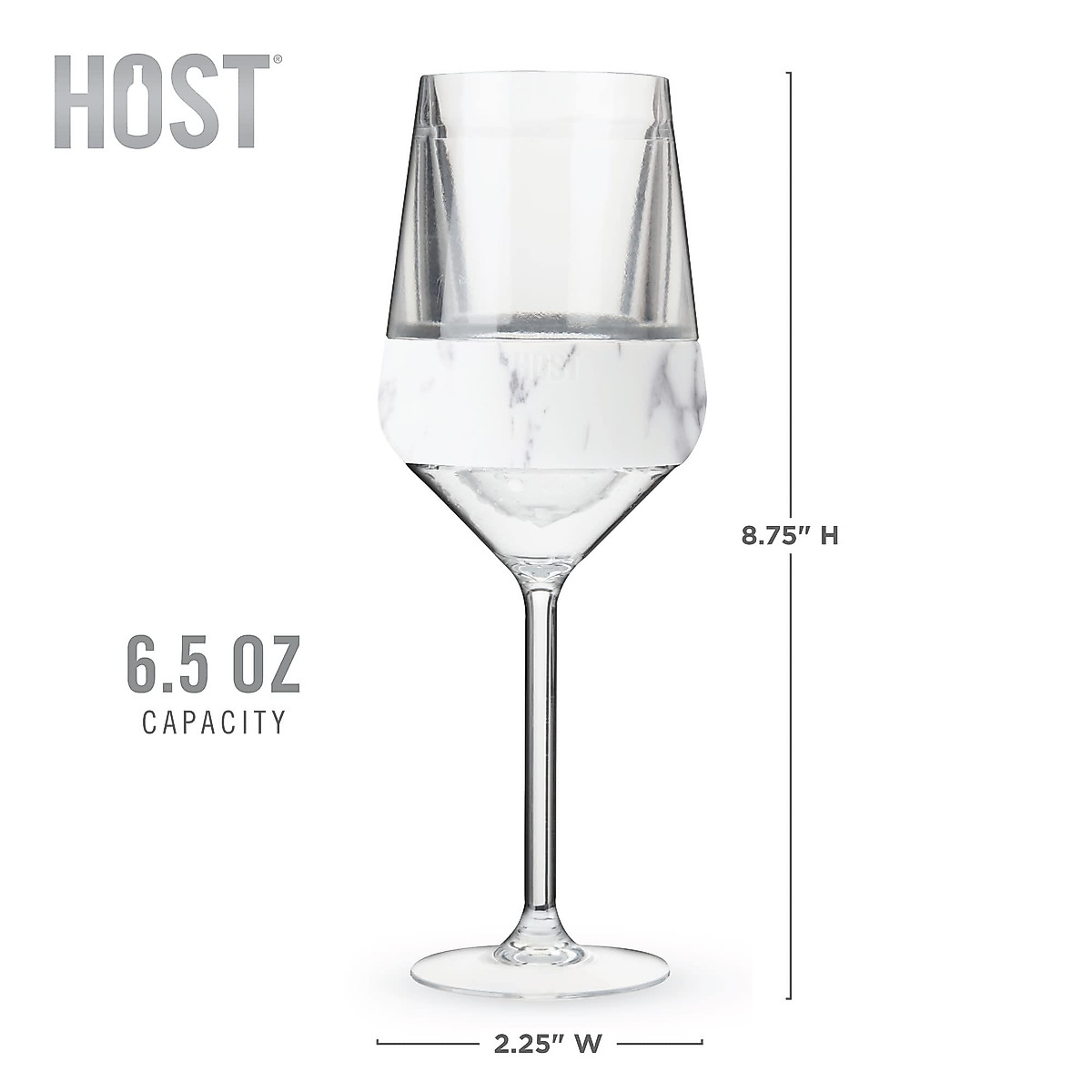 Host Wine Freeze Double-Walled Stemmed Wine Glasses Freezer Cooling Cups with Active Cooling Gel and Insulated Silicone Grip, 6.5 Oz Plastic Tumblers, Marble, Set of 2