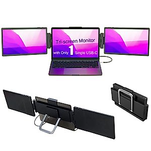 ZTGD Laptop Screen Extender,12'' Triple Portable Monitor Extender Workstation for 12-16" Laptop, FHD 1920 * 1080P IPS Dual Display with only 1 USB C Cable Connection to Windows/Mac