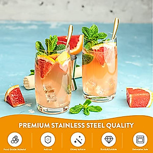 Gold Ice Teaspoons Set of 8 Pieces, 7.7 inch Long Handle Spoon, Stainless Steel Coffee Spoons, Cocktail Mixing Spoons, Mirror Polished Bar Spoon