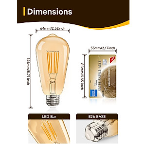 UNILAMP Dimmable LED Edison Bulb, ST64 E26 Base Lighting Vintage LED Bulbs, 6W Vintage LED Light Bulb(60W Equivalent), 600lm, 2200K Amber Warm, High Brightness Amber Glass (2 Packs)