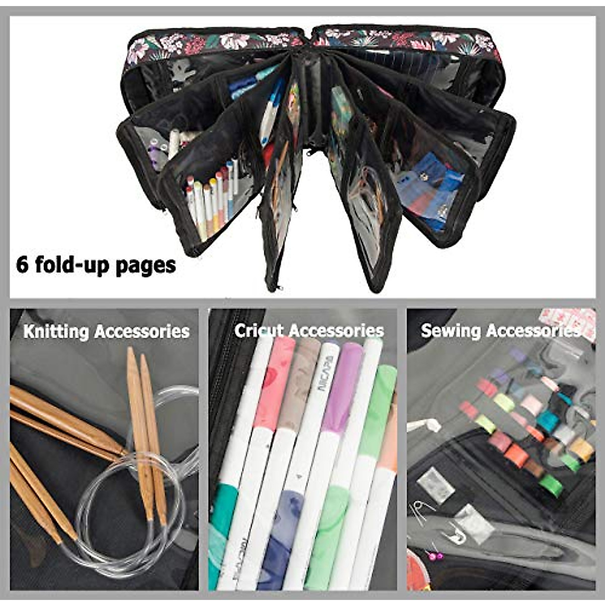 PACMAXI Sewing Machine Accessories Storage and Pad Set, Water-Resistant Floral Sewing Accessories Organizer