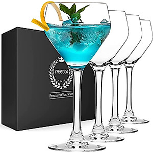 Chouggo Nick & Nora Glasses Cocktail Glasses Set of 4, Hand Blown Premium Crystal Cocktail Glass for Bar, Martini, Cosmopolitan, Manhattan, 6Oz, Clear