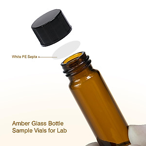 ALWSCI 1 Dram Amber Glass Vials, Small Liquid Sample Vial, 15X45mm 4 ml Borosilicate Glass Empty Vials with Caps, 13-425 Black Screw Caps with PE Liner, Pack of 20