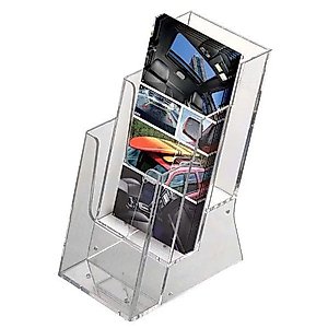 M&T Displays Clear Acrylic Brochure Leaflet Holder 4x6 Inch 3 Tier 3 Pockets Countertop Desktop Literature Rack Pamphlet Leaflet Flyer Card Display Stand Desk Organizer