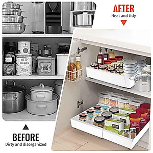 21" Deep Expandable Pull Out Cabinet Organizer,(12"-20")Slide Out Drawers For Kitchen Cabinets,Adhesive With Nano Film, Peel and stick Pull Out Drawers For Cabinets In Kitchen, Pantry (white)