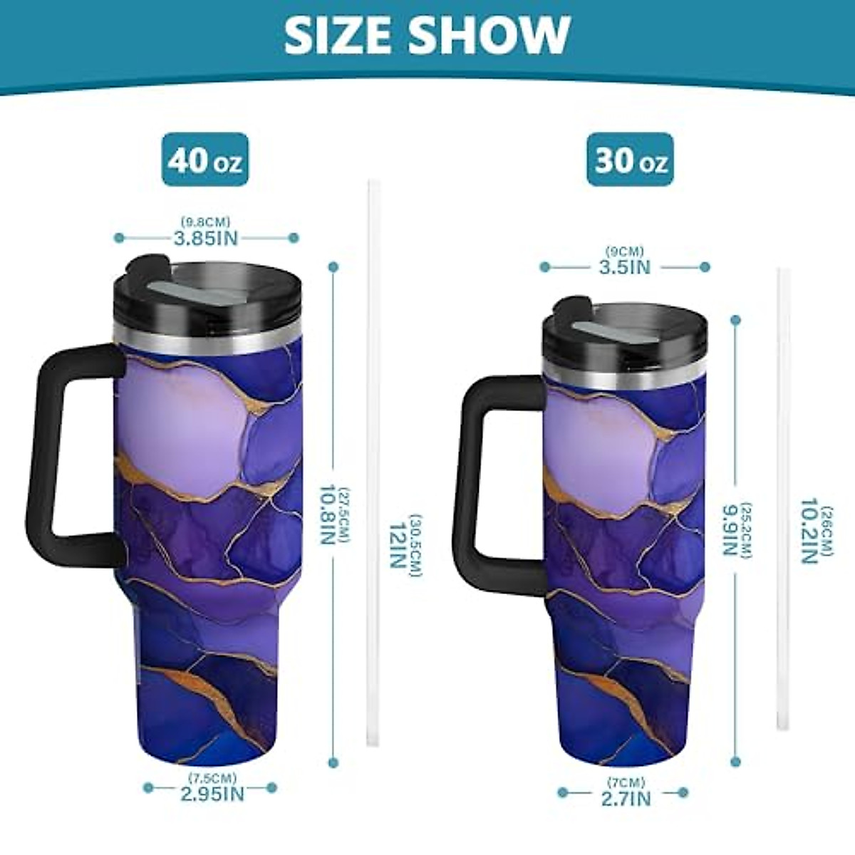 SEHANY Purple Marble 30 Oz Tumbler with Lid and Straw, Double Vacuum Stainless Steel Insulated Sports Water Bottle Cup Holder Friendly Leak-Proof Travel Coffee Cup for Iced Drink