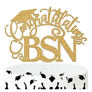 Ferburitar Congratulations BSN Cake Topper, Congrats Nurse/RN Cake Decor, 2025 Nursing School Grad Graduation Party Decorations Supplies, Gold Glitter