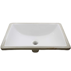 Novatto Rectangular Undermount White Porcelain Sink with Overflow, 15 x 20.25-inches