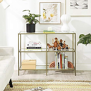 VASAGLE Modern 4-Tier Shelving Unit and 3-Tier Console Table Bundle, Modern Shelves with Tempered Glass, for Living Room, Entryway, Golden ULGT27G and ULGT28G
