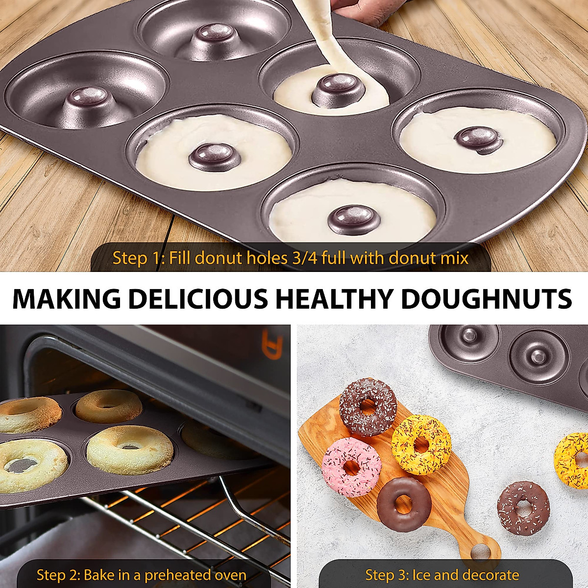 Dohnuts Donut Pan Premium 6 Cup Non-Stick Mini Doughnut and Bagel maker – for Healthier Homemade Baked Cakes
