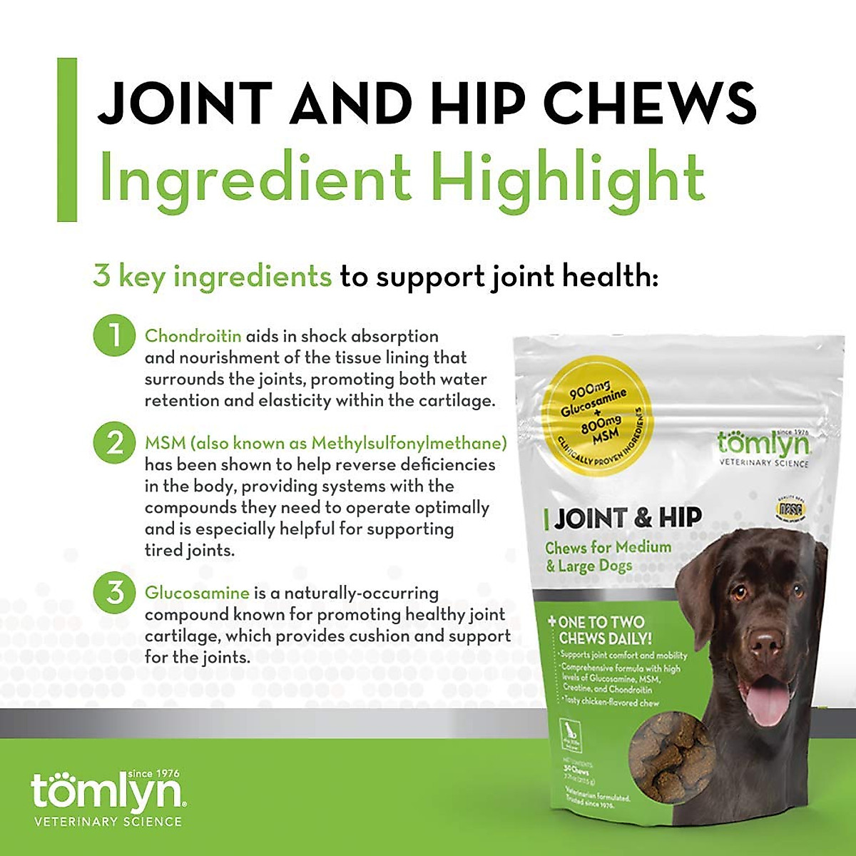Tomlyn Joint & Hip Chews for Medium & Large Dogs, 30ct