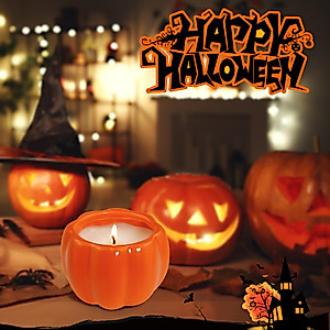 LA BELLEFÉE Pumpkin Scented Candle, Ceramic Pumpkin Shaped Candle, Fall Scented Candles, Natural Soy Candles Gifts for Harvest Decor, 7.4 oz Candle Gift Set for Thanksgiving, Halloween