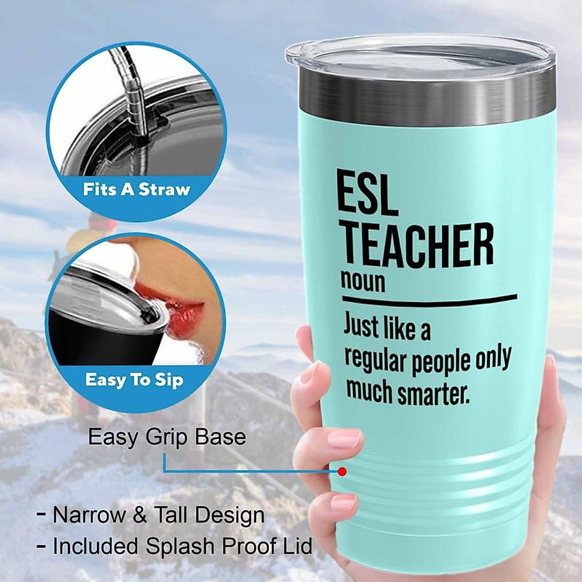 Flairy Land ESL Teacher Tumbler 20oz Silver -ESL teacher B - Linguist Bilingual Kids Idiom English Teacher School Assistant Language Learner Educator
