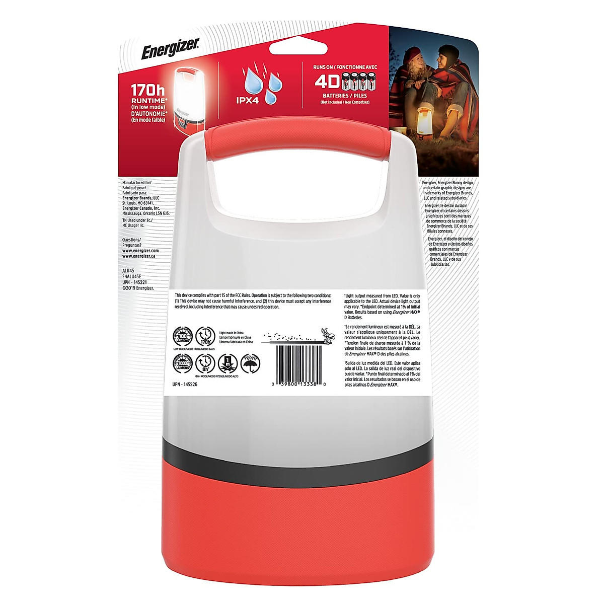 Energizer Vision LED Camping Lantern, Bright Battery Powered Lantern, Water Resistant Emergency Light, Pack of 1, Red