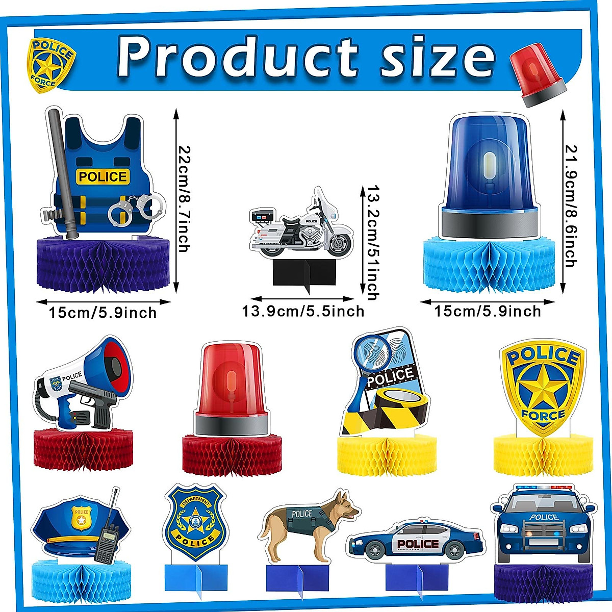 12 Pieces Police Honeycomb Centerpieces Police Theme Party Decorations Supplies 3D Birthday Theme Cakes Balls Table Topper Photo Props for Police Graduation Party Decoration Supplies