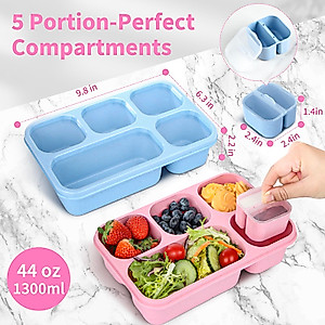 Lunbxx Snack Box Containers for Adults，4 Pack Bento Lunch Box for Adult & Kids, 5 Compartment Adult Lunchable Containers with Utensils, Sauce Jar, 44 Oz/1300ML Large Size (Wheat)