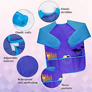 Bassion 2 Pack Kids Art Smocks Toddler Smock Waterproof Artist Painting Aprons Long Sleeve with 3 Pockets for Age 2-6 Years Gifts(pink blue)