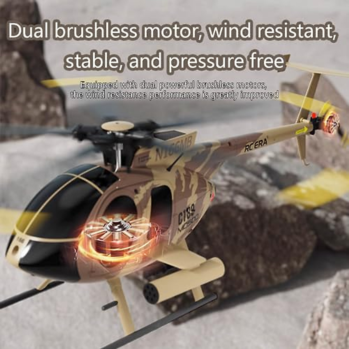 ANIXA DWIU MD500 C189 Little Bird RC Helicopter, 1/28 2.4G 4CH Single-Rotor RC Drone Aircraft with 6-axis Gyroscope Dual Brushless Motors 6G Simulation Plane Model (RTF Version)