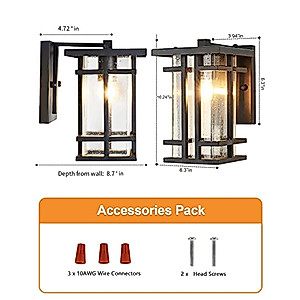 Retro Outdoor Wall Light Small Outside Wall Lamp with Clear Seeded Glass Shade 10"H Exterior Light Fixtures Wall Mount IP65 Waterproof Outdoor Porch House Lighting Exterior Wall Lantern E26,Black