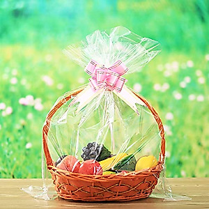 100 Packs Large Cellophane Bags 24" x 30" Clear Cellophane Gift Basket Wraps Extra-large 2.3 Mil Thick Plastic Wrap Bags for Fruit Basket, Gift Wrap, Treats, Arts and Crafts, 100ct Ribbon Bows