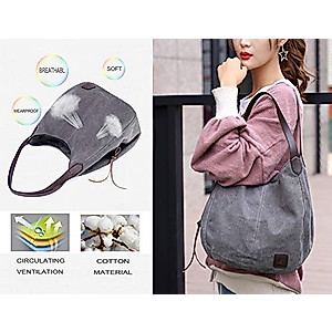 DOURR Women's Multi-pocket Shoulder Bag Fashion Cotton Canvas Handbag Tote Purse (Gray - Medium Size)