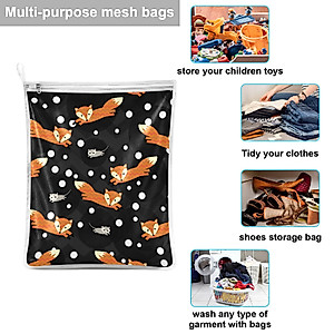 Cute Forest Foxes Mouse Laundry Bags Mesh Wash Bags Set of 2 Delicates Bag for Washing Machine Mesh Laundry Bag for Underweaer Blouse Lingerie Travel College Dorm Organizer