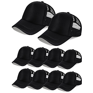 10 Pcs Sublimation Blank Trucker Hats Bulk Mesh Baseball Cap Polyester Mesh Trucker Hat for Men and Women (Black)