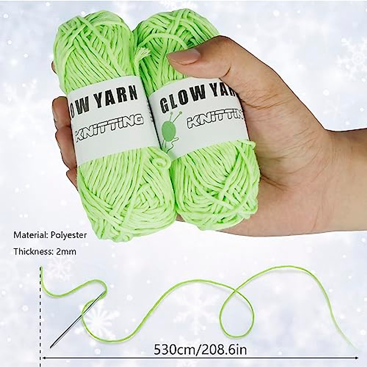 5 Rolls Glow in The Dark Yarn, Luminous Crochet Yarn for Halloween Crocheting, 174 ft Luminous DIY Knitting Yarn, Glow in The Dark Yarn for DIY Arts Crafts Crocheting Sewing Home Decoration (Green)