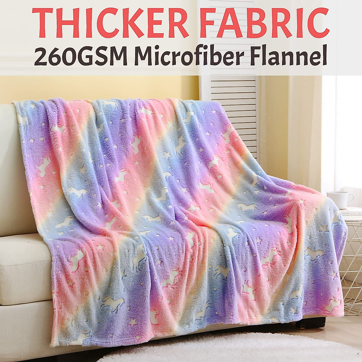 Unicorn Glow in The Dark Blanket Unicorns Gifts for Girls 60"x50" Luminous Rainbow Pink Unicorn Blanket Valentine Easter Christmas Birthday Gifts for Girls 1-12 Year Old Baby Toddler Kid Magic Blanket