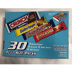 Ferrero Variety Pack 30 Candy Bars (8 Butterfinger, 8Crunch, 8-100 Grand, 6BabyRuth)