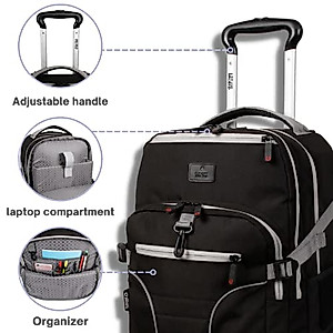 J World New York Lunar Rolling Backpack, Laptop Bag with Wheels, Black, 19.5"