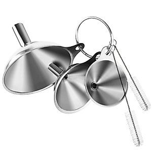 6 Pcs Stainless Steel Mini Funnels for Kitchen use. Large Tiny Small Funnel Set of 3, Metal Cooking Powder Food Grade Flask Funnels for Filling Bottles Liquor Water Spice, 2Pcs Cleaning Brushes VOPTON
